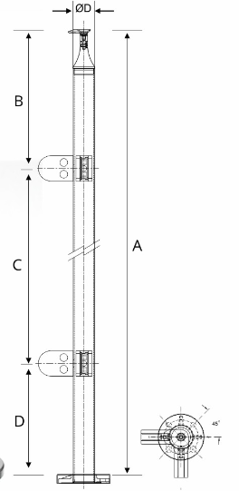Round Corner Post with Four Big Glass Clip at 90° - Rinox Engineering
